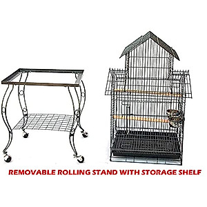 Large 57-Inch Pagoda House Roof Top Parrot Lovebird Cockatiel Cockatiels Parakeets Cage with Stand, Black Vein