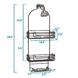 Bextsrack Shower Caddy Over Shower Head, Bathroom Hanging Shower Organizer Rack with Hooks, SUS201 Stainless Steel Shower Shelves for Shampoo, Soap, Bronze