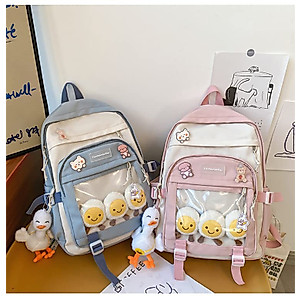 HACODAN Kawaii Backpack Ita Bag Lovely Pin Bag Japanese Aesthetic with Cute Pendant and Pins for Girls High School Book Bags for School (Blue)