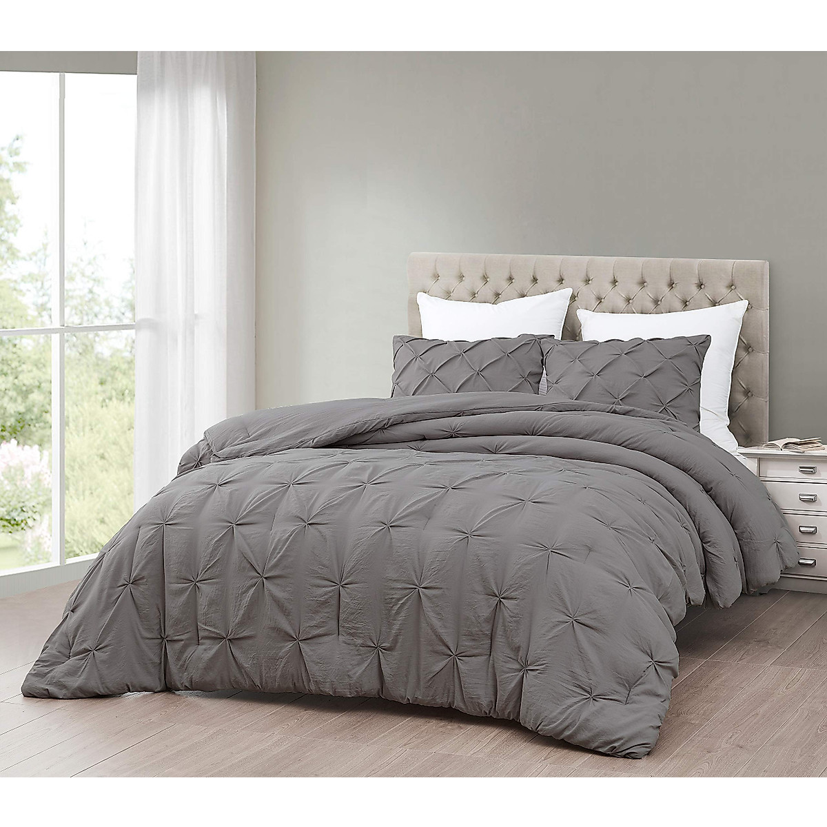 SupraSoft Estellar Comforter Set Pinch Pleat | Grey | King