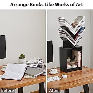 ruboka 2-Shelf Tree Bookshelf with Storage, 26.5-Inch Retro Floor Standing Bookcase Display for CDs/Magazine/Books, Small Bookshelf for Bedroom, Living Room, Office, Black Storage Shelves DESK52B