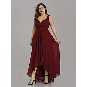 Ever-Pretty Women's V-Neck High Low Chiffon Long Cocktail Dresses for Women Burgundy US20