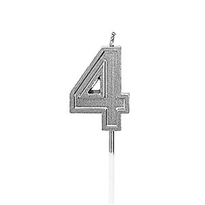 LUTER Silver Glitter Happy Birthday Cake Candles Number Candles Number 4 Birthday Candle Cake Topper Decoration for Party Kids Adults (Number 4)