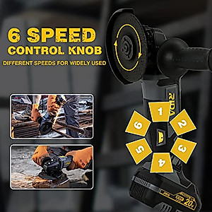 RIDA Cordless Angle Grinder Kit 20V 4 1/2 Inch 10000RPM 6 Speed Options 4.0Ah Battery & Fast Charger, Adjustable Handle Grinder for Cutting and Grinding Stone and Metal with 22Pcs Accessories