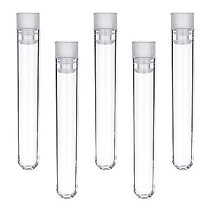 Hicarer 50 Pieces Clear Plastic Test Tubes 12 by 75 mm with Push Caps, 5 ml