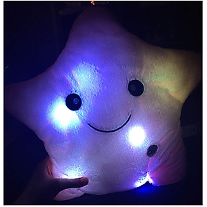 sofipal Creative Twinkle Star Shaped Plush Pillow, LED Night Light Glowing Cushions Plush Stuffed Toys Gifts for Kids, Decoration (Yellow)