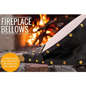 Wood Fireplace Bellows 17''x7.5'' with Hanging Leather Strap, Brown Air Bellower for Outdoor BBQ and Camping