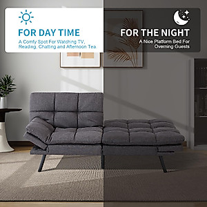 MUUEGM Futon Sofa Bed Couch, Memory Foam Futon Convertible Sofa Bed, 71″Fabric Futon with Convertible Backrest, Modern Loveseat Sofa, Sleeper Couch for Compact Space, Apartment, Living Room, Dark Grey