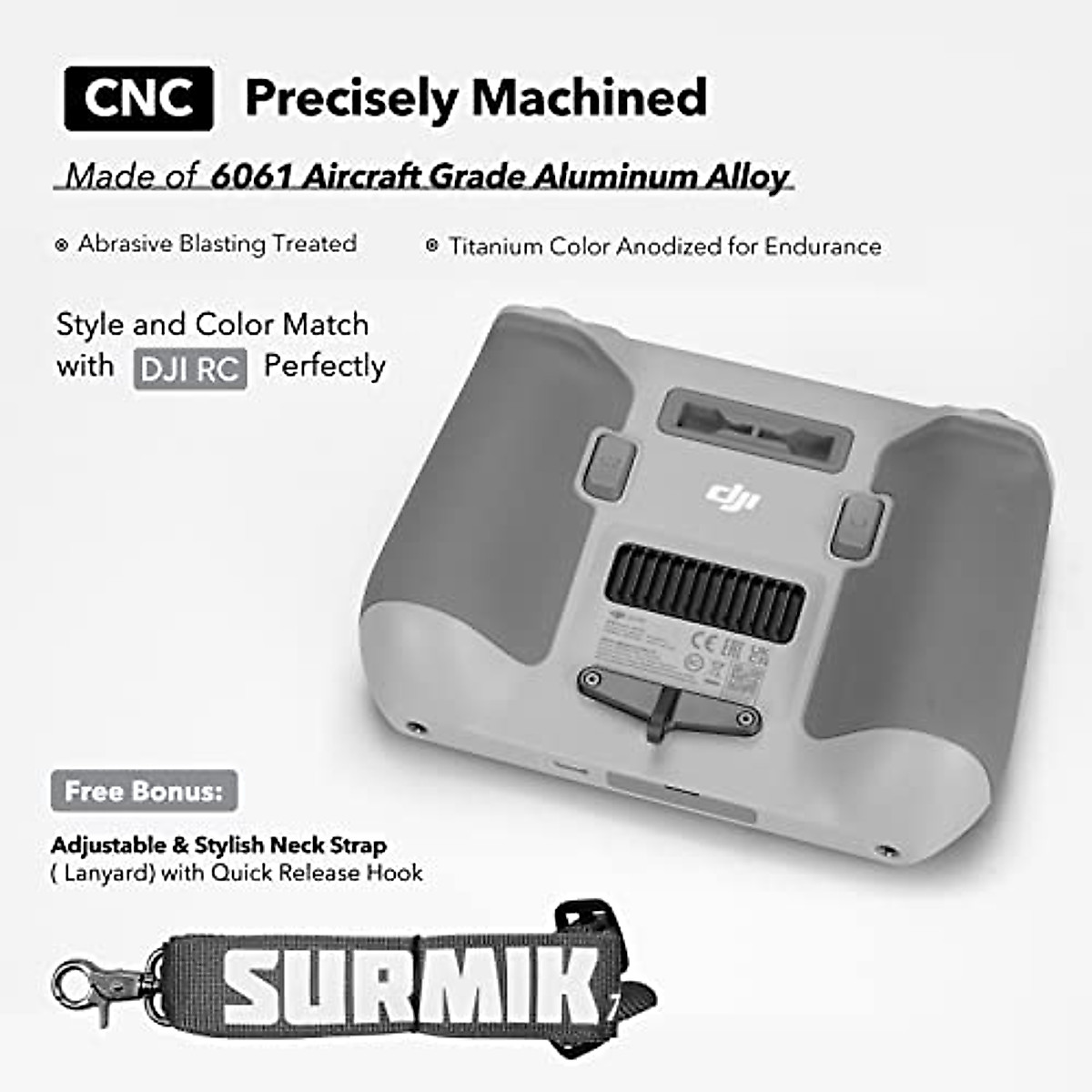 SYMIK Neck Strap Aluminum Bracket and Neck Strap (Lanyard) Combo for DJI RC; Works with DJI Mini 3 / Mini 3 Pro / Mavic 3 Classic / Mavic 3 / Cine / Air 2S with DJI RC Controller; Mini 3 Accessories