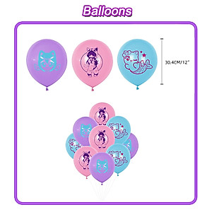 Aph-mau Birthday Party Supplies,83Pcs Aph-mau Cat Plush Theme Birthday Decorations Included Stickers Banner Balloons Cake Topper Cupcake Toppers and Background Party Favors Merch for Kids Girls Boys