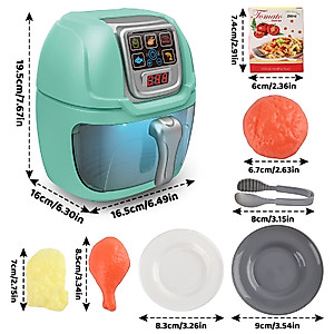deAO Air Fryer Toy for Kids with Lights,Play Kitchen Color Changing Play Foods,13 PCS Pretend Food and Cooking Playset,Gift for Boys Girls Kids