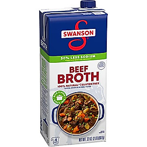 Swanson 100% Natural, 50% Less Sodium Beef Broth, 32 oz Carton