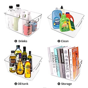 6 Pack Clear Space Plastic Storage Bins Fridge Organizer Kitchen Organization Pantry Storage Bins Freeze Organizers With Handles Cabinet Organizers For Kitchen,Fridge,Cabinet,Pantry,Bedrooms,Bathrooms