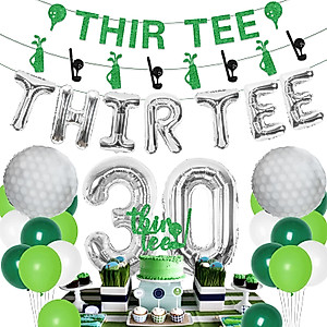 kreat4joy Golf 30th Birthday Decorations, 30th Birthday Decorations for Men, Thir-Tee Birthday Banner Cake Topper Glitter, Golf Ball Foil Balloons for 30th Golf Sports Theme Birthday Party Decorations