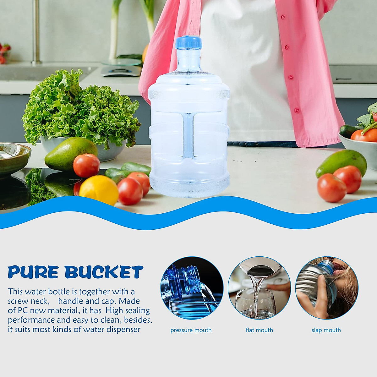 Veemoon Water Gallon Bottle Portable Bucket: 5 Liters Water Bottle with Handle Water Jug for Camping Outdoor Pure Water Container