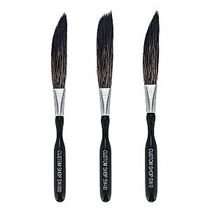 Custom Shop SW Sword Pinstriping Brush 3 Size Kit (#0, 00, 000) One of Each All 3 Brush Styles - High Performance Striping Brushes