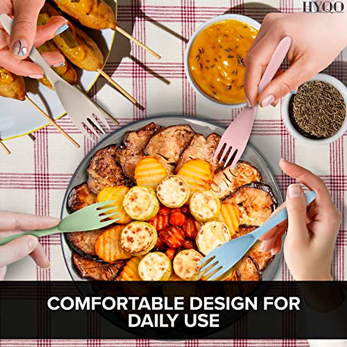 4 Pcs Travel Utensils with Case - Wheat Straw Dinnerware Sets Reusable Utensils Set with Case Cutlery Set - Portable Forks and Spoons Silverware Set Lunch Box Accessories for Camping