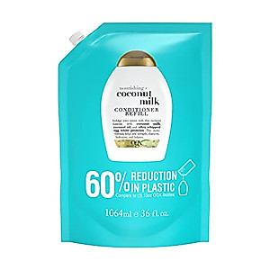 OGX Nourishing + Coconut Milk Conditioner Refill Pouch for Strong Healthy-Looking Hair, 36 Fl Oz