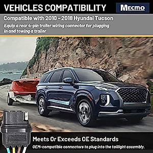 MECMO 4-Pin Trailer Wiring Harness for 2010-2018 Hyundai Tucson, Plug-in Simple Custom-Fit T-Connector 4-Pole Flat Trailer Light Wire for Tucson
