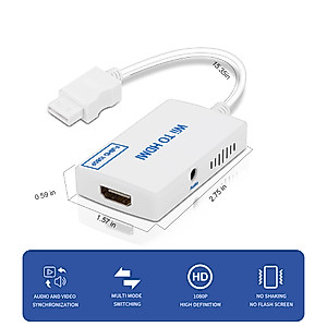 Sheiaier Wii to Hdmi Adapter with HDMI Cable, Wii to Hdmi Converter Supports 3.5mm Audio and HDMI Video Output 720/1080P for Nintendo Wii All Display Modes （White ）