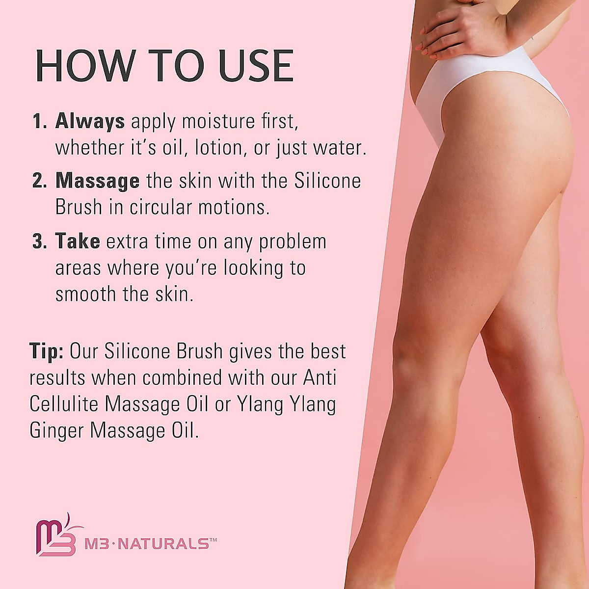 Cellulite Massager Brush | Anti Cellulite Silicone Body Scrubber - Skin Smoothing Tighten Tone Exfoliate & Firm Skin Use on Scalp Skin & Muscles | Handheld Body Scrub by M3 Naturals