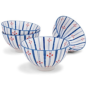 Nat & Jules Stripes and Dots White 18 ounce Ceramic Cereal Ramen Bowls Set of 4