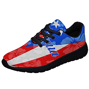 Puerto Rico Shoes for Men Women Running Sneakers Breathable Casual Sport Tennis Shoes Gift for Him Her Black Size 9