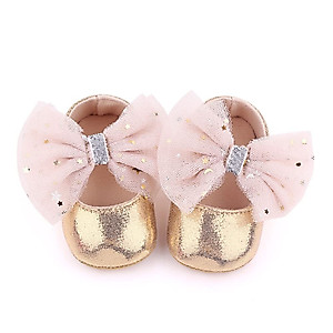 SABATUTU Infant Baby Girls Princess Wedding Dress Mary Jane Flats,Toddler Soft Sole Prewalker Sparkly Lightweight Shoes (a13/Gold, 6-12months)