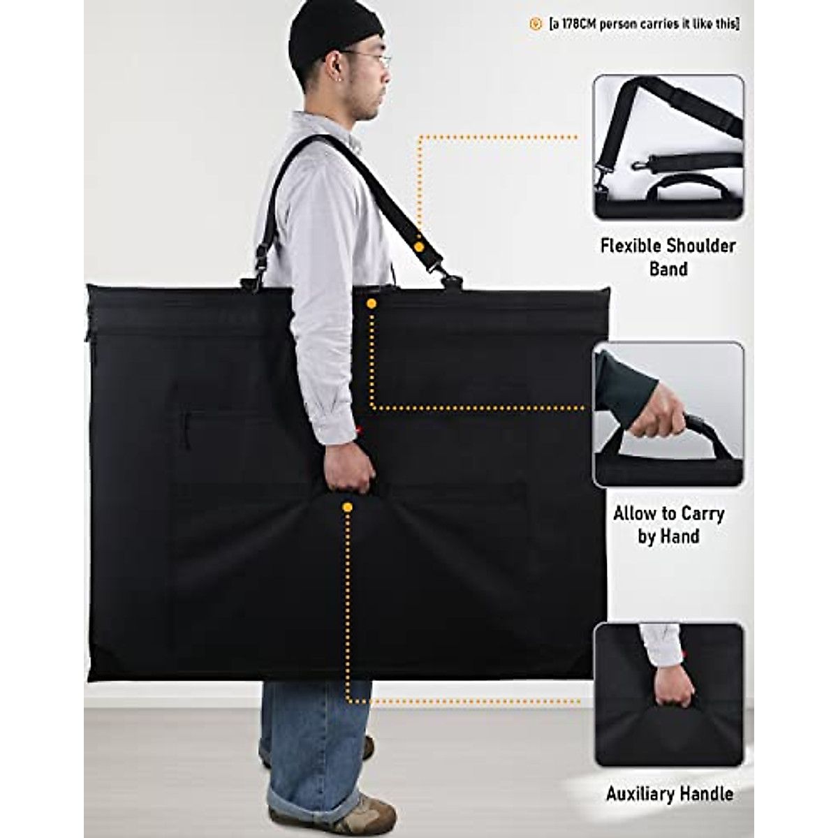 Nicpro Light Weight Art Portfolio Bag, 32 x 42 Extra Large Art Portfolio Case with Detachable Shoulder Strap, Leather Corners, Carrying Storage Case for Artwork, Canvas, Poster, Sketching, and Drawing