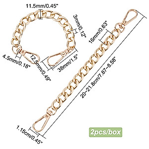 PH PandaHall Purse Extender, 2 Pack 7.8 Inch Golden Aluminum Bag Flat Chain Strap with Alloy Swivel Clasps Handbag Chain Straps Metal Bag Strap Replacement Purse Clutches Handles