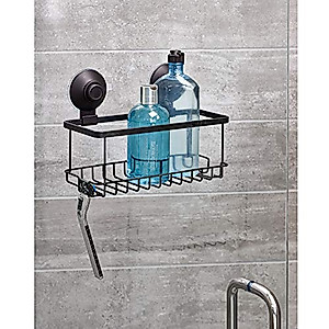 iDesign Everett Metal Push Lock Suction Shower Caddy, Extra Space for Shampoo, Conditioner, and Soap with Hooks for Razors, Towels, Loofahs, and More, 9.1" x 4.53" x 3.63", Matte Black