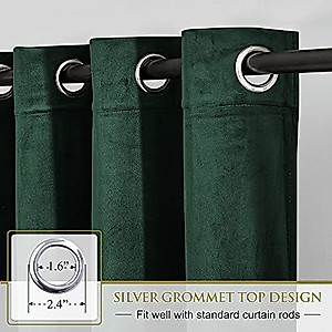 StangH Dark Green Velvet Curtains - Super Soft Blackout Panels Holiday Decor Christmas Backdrop Curtains, Grommet Thermal Insulated Sliding Door Covering, Wide 52 by Long 96 inch, 2 Panels