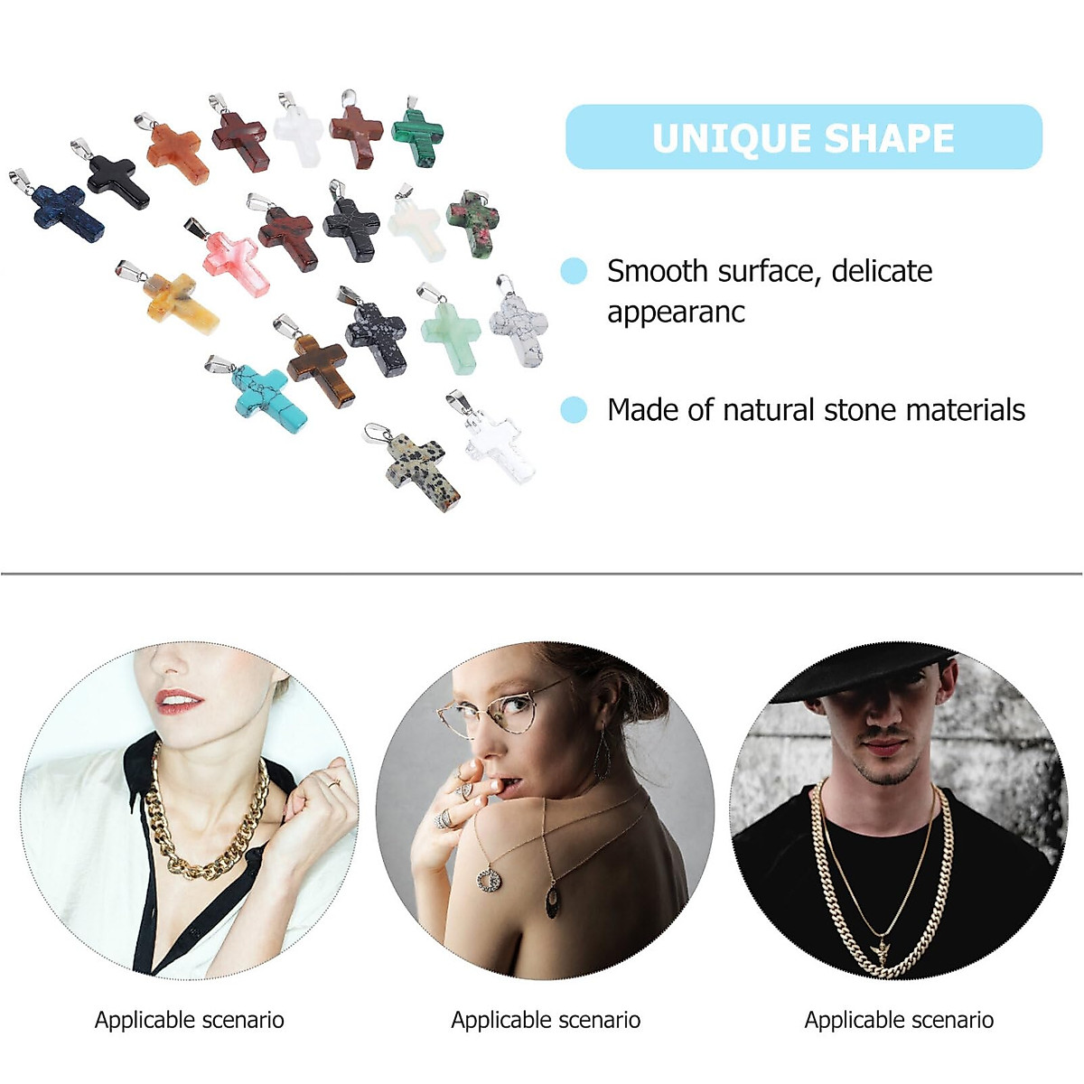 VILLCASE 20pcs Beads for Bracelets Jewels for Crafts Bracelet Kit Beads Bracelets Beads Natural Gemstone Beads Cross Pendant Gem Beads Cross Bead Charms Natural Stone Necklace Cross Beads