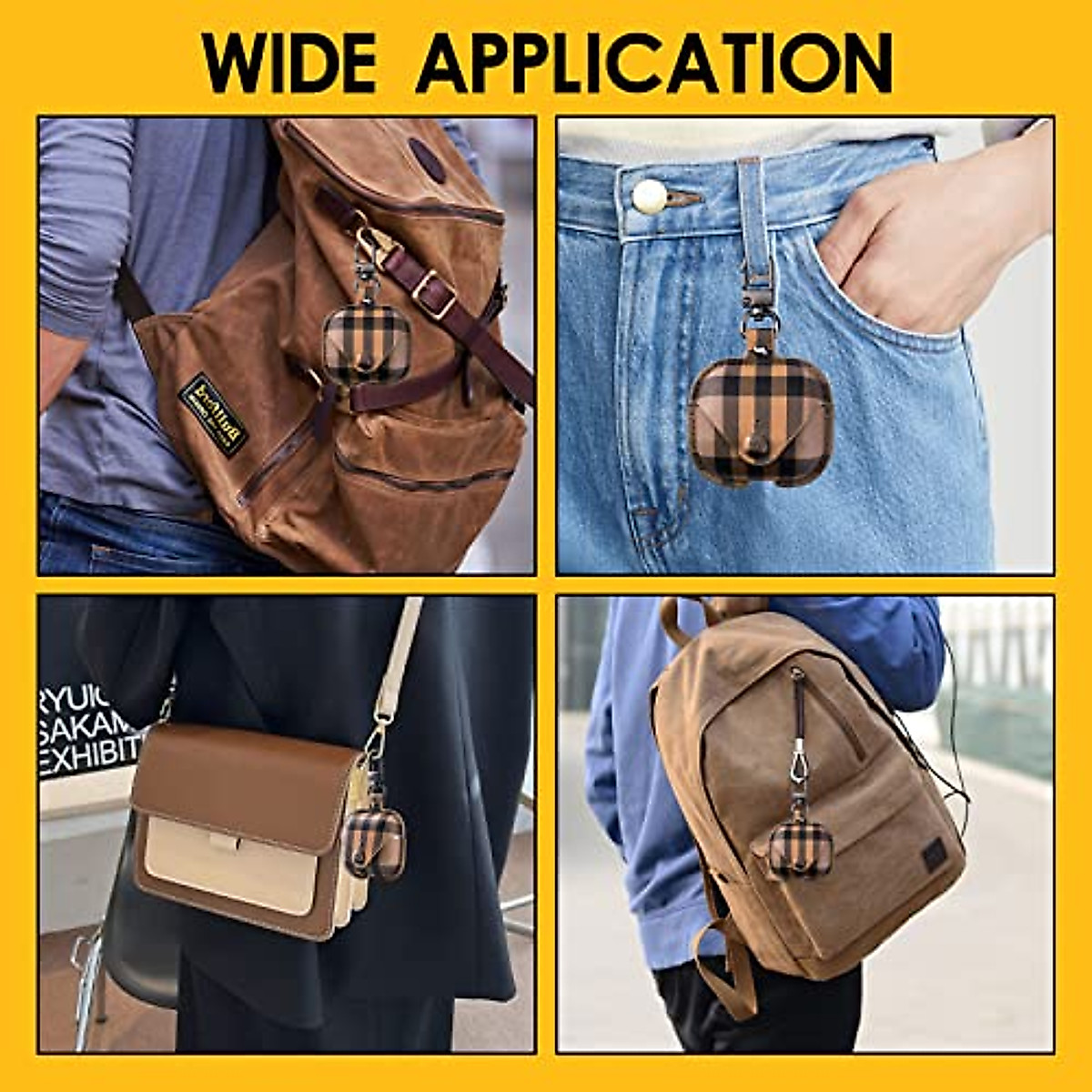 Pujuyeka Leather Luxury Case for AirPods 3rd Generation 2021 with Keychain,Designer Plaid Cute Airpod Charging Case Cover Aesthetic Lockable Protective Air Pod Skin Cover (AirPod 3rd Gen 2021 Brown)