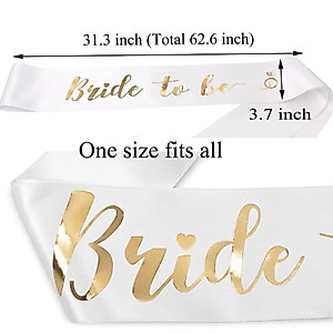 Jozlynn Bride to Be Sash Bachelorette Party White Satin Sash with Gold Foil Lettering Decorations Supplies Accessories Wedding Engagement Party (1 Pcs)