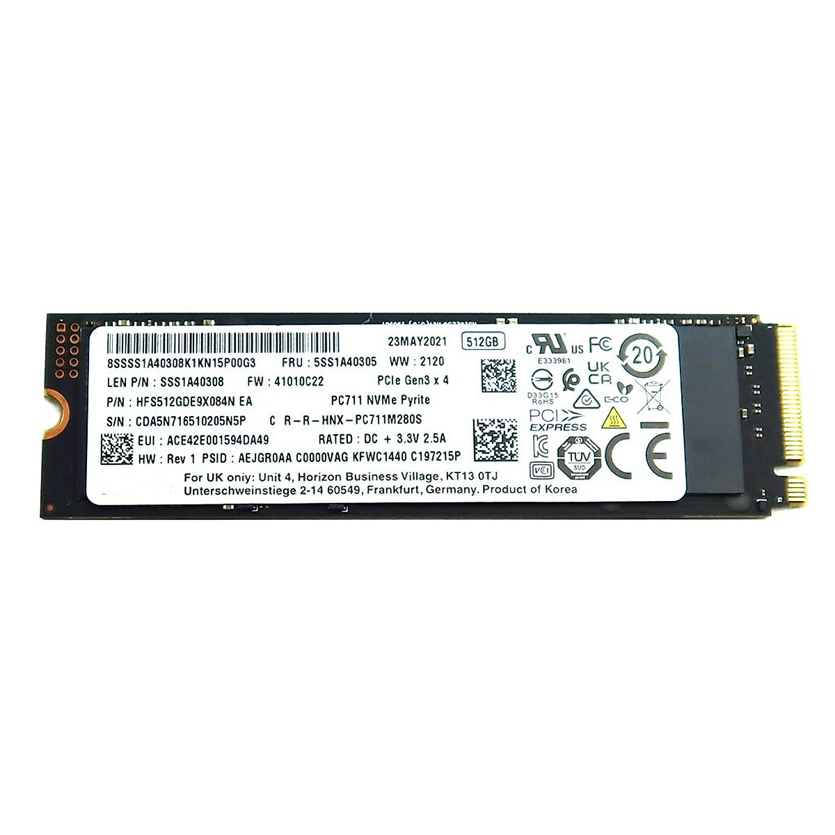 Solid State Drive 5SS1A40305 8S5SS1A40305 Compatible Replacement Spare Part for Lenovo SK Hynix PC711 HFS512GDE9X084N 512GB M.2 2280 NVMe PCIe Gen3 x4 SSD