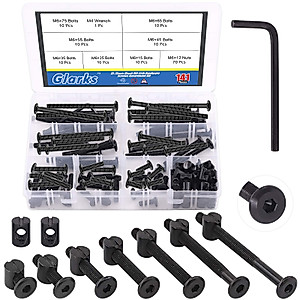 Glarks 141Pcs Baby Bed Crib Screws Hardware Replacement Kit, M6x15/ 25/35/ 45/55/ 65/ 75mm Black Hex Socket Cap Screws and Nuts Assortment Kit for Chair Table Cabinets Furniture