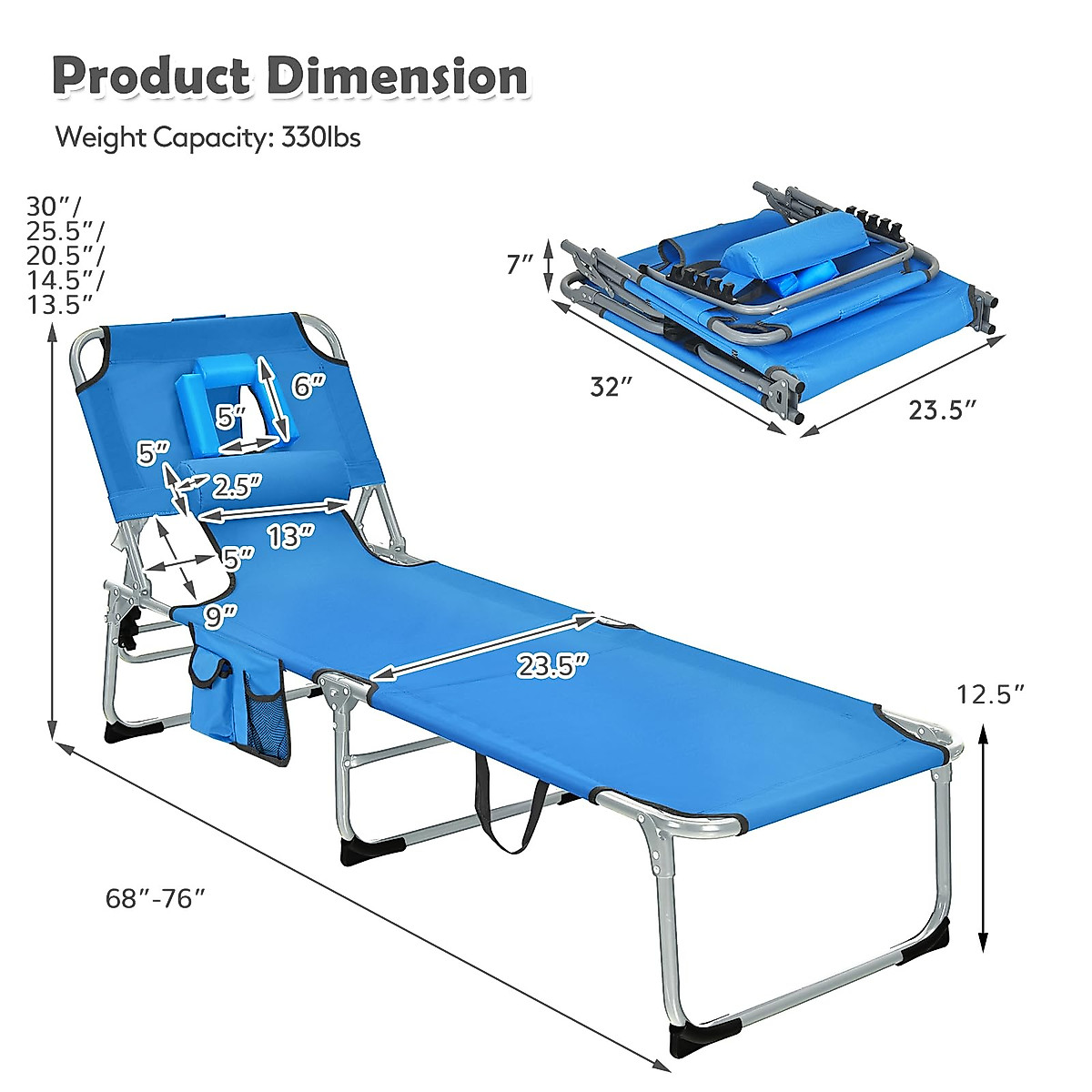 Tangkula Beach Chaise Lounge Chair with Hole for Face, Patio Folding Adjustable Reclining Beach Sunbathing Chair with Side Pocket, Portable Face Down Tanning Chair for Outdoor Backyard Poolside (2)