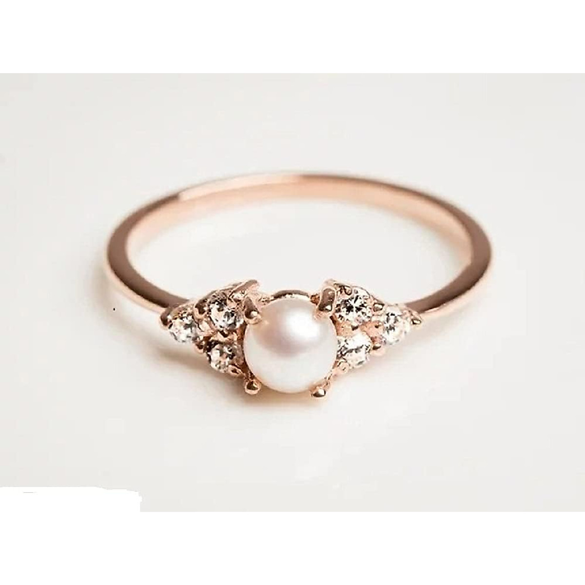 LTCXCXCD Simple Exquisite Jewelry 18k Rose Gold Pearl Ring Simulation Natural Moonstone 925 Silver Solitaire Ring (10)