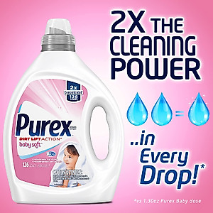 Purex Liquid Baby Laundry Detergent, Baby Soft Scent, 2X Concentrated, 126 Loads