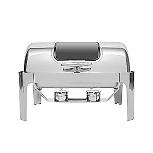 2 Compartment Roll Top Chaffing Server Set Food Insulation Chafer Warmer Stainless Steel Chafing Dish Buffet Set with Visible Window Catering Party Chafing Buffet Server Food Warmer Chafer Dish Warmer
