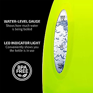 Ovente Electric Kettle 1.7 Liter Cordless Hot Water Boiler, 1100W with Automatic Shut-Off and Boil Dry Protection, Fast Boiling BPA-Free Portable Instant Heater for Making Tea, Coffee, Green KP72G