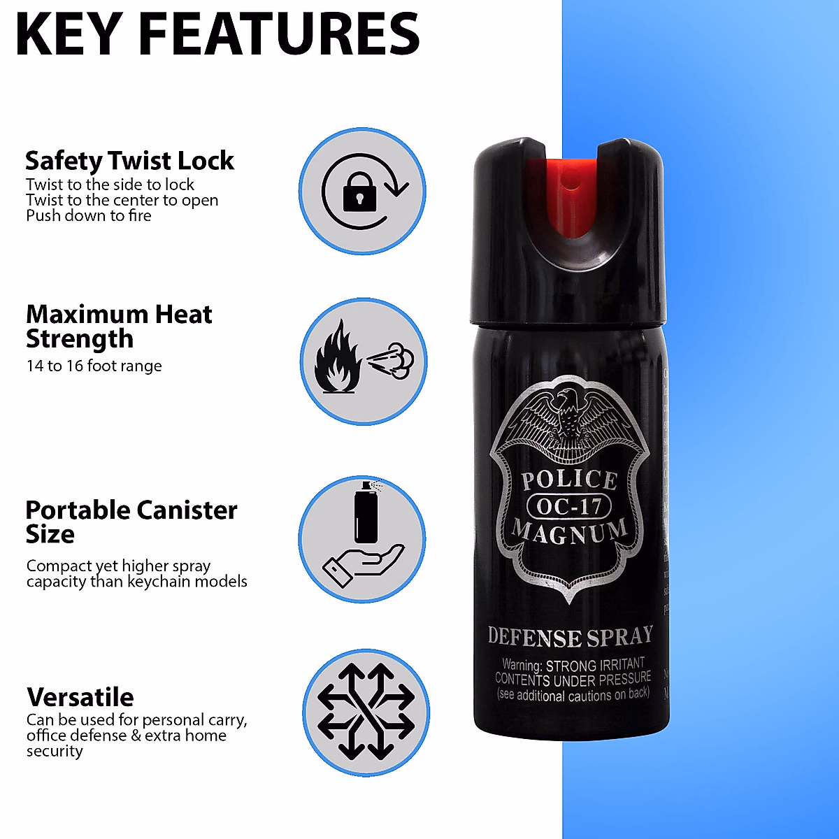 POLICE MAGNUM Pepper Spray- Portable Self Defense- Made in The USA- Maximum Strength-16ft Range- 2oz Twist Lock (3 Pack)