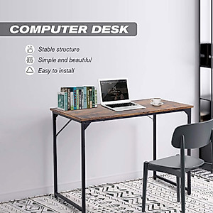 HCB Computer Desk 39inch Home Office Desk Writing Study Table Modern Simple Style PC Desk with Black Metal Frame(Brown),39x20x29inch