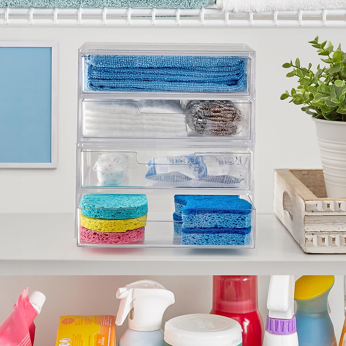 STORi Chloe Stackable Clear Double Organizer Drawers | 2 Piece Set | Organize Cosmetics and Beauty Supplies | Made in USA