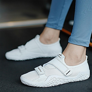 JiuQing Deadlift Shoes Women Indoor Gym Barefoot Shoes Fitness Cross-Trainer Sneaker for Squat Running,White,6.5