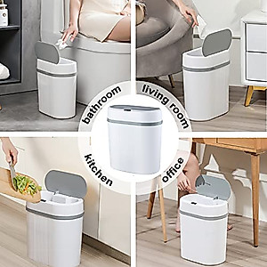 LALASTAR Automatic Trash Can, Small Bathroom Trash Can with Lid, Slim Touchless Garbage Can, Narrow Motion Sensor Trashcan, Smart Plastic Trash Bin for Bathroom, Bedroom, Kitchen, White, 2 Gallon