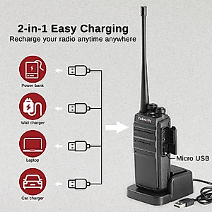 16 Pack Radioddity GA-2S Long Range Walkie Talkies for Adults UHF Two Way Radio Rechargeable with Micro USB Charging + Radioddity PC002 USB Programming Cable Plug and Play