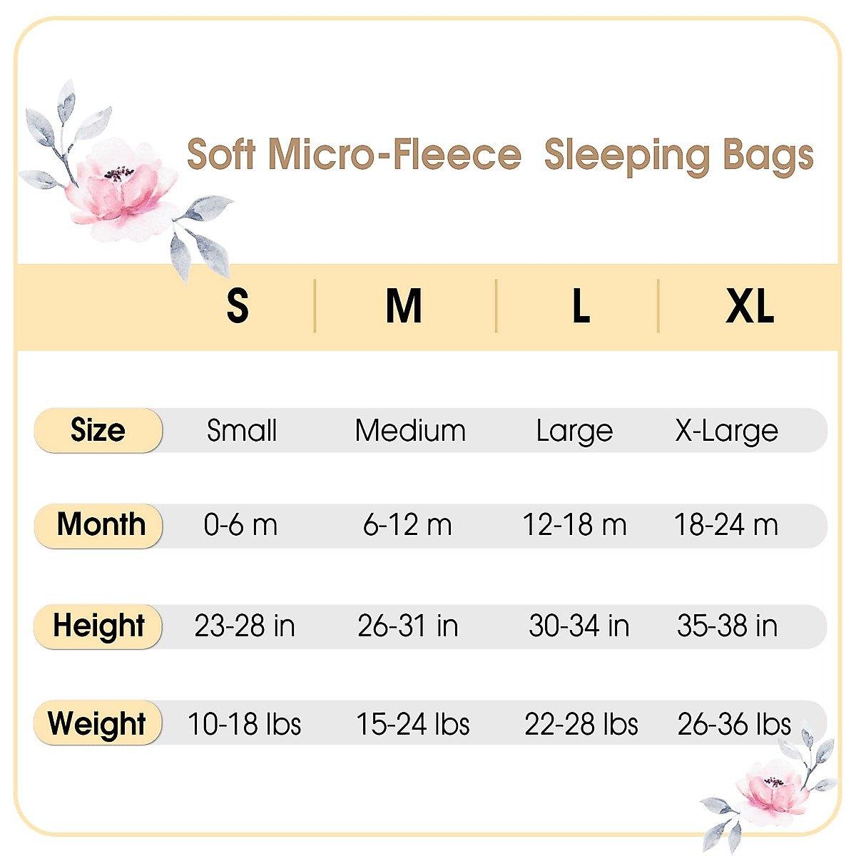 PHF Soft Micro-Fleece Baby Sleep Sack, 6-12 Months Warm Baby Wearable Blanket, 2-Way Zipper Sleeping Bags, 2 Pack Comfy Toddler Sleeping Sack for Baby Girls, Medium Size, Floral