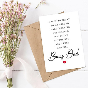 Bonus Dad Birthday Card Poem - Birthday Card For Bonus Dad - Amazing Gift Special For Bonus Dad Birthday - From Wife, Son, Daughter - Cute Birthday Card